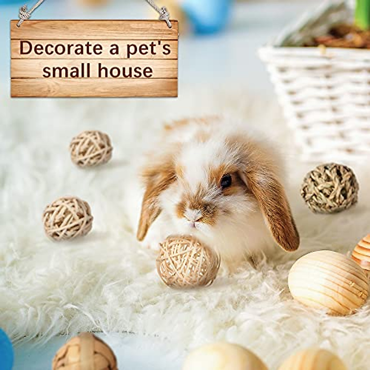 15 Pieces Small Animal Chew Ball Toy Rolling Activity Play Balls Bunny Treat Ball Grass Ball Pet Cage Accessories for Rabbits Guinea Pigs Chinchilla Teeth Grinding Gnawing Biting (Classic Style)