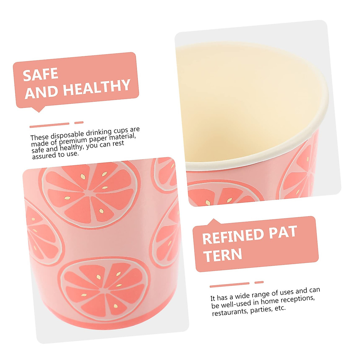 OHPHCALL Gold Embossed Mixed Color Lemon Cups Set 8Pcs Disposable Paper Drink Cups Compact Juice Storage for Party Supplies