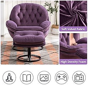 LLS Velvet Swivel Accent Chair with Ottoman Set, Purple, Comfortable Single Leisure Sofa Chair with 360 Degree Swiveling for Living Room