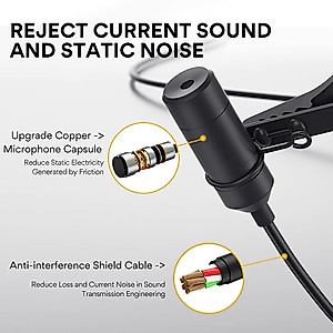 Lavalier Microphone Rechargeable, MAONO Omnidirectional Condenser Clip on Lapel Mic with LED Indicator for Podcasting, Recording, ASMR, Compatible with iPhone, Android, Smartphone, Camera, PC, AU-100R