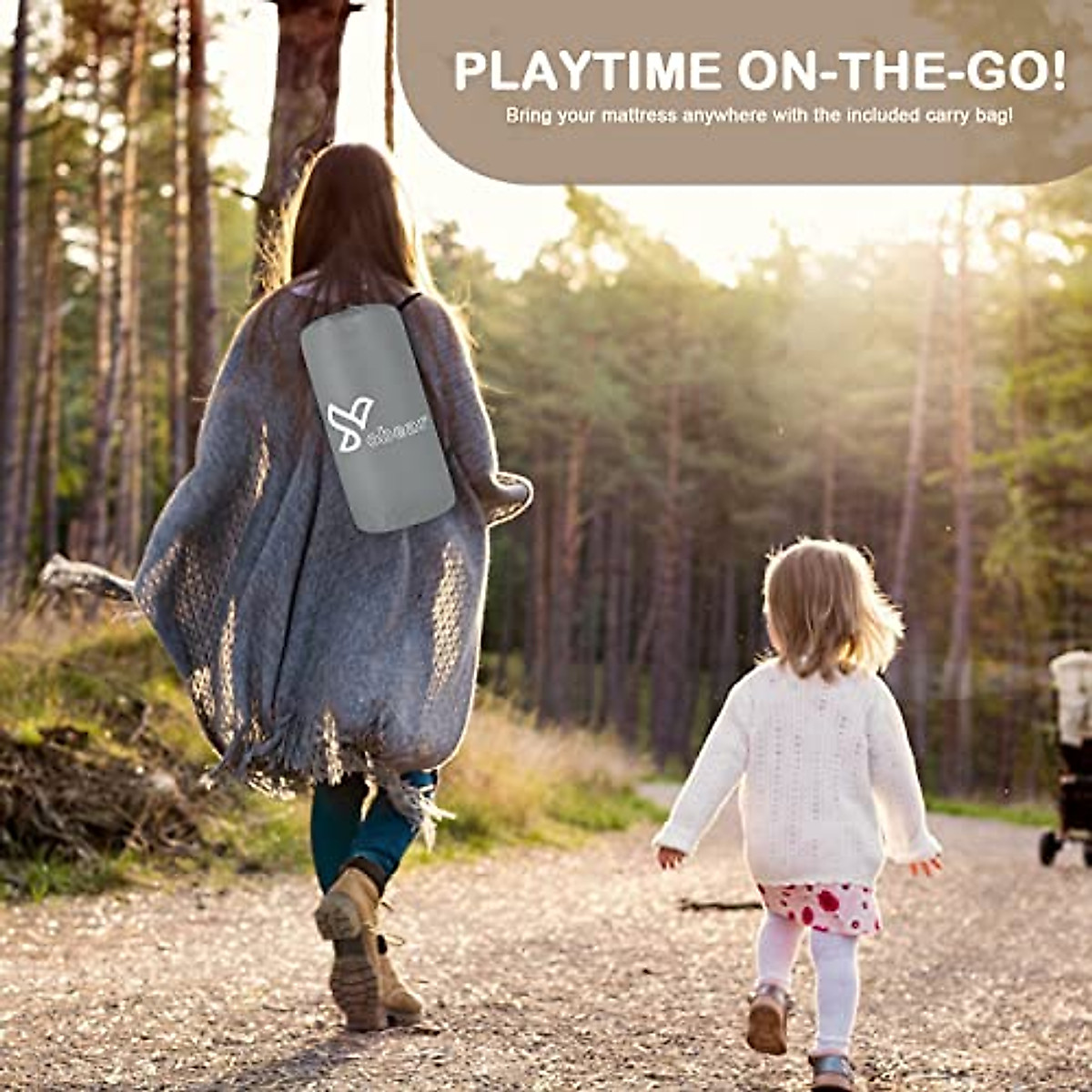 Yobear Baby Playpen Mat, 71"x 59"x 1.18“ Self-Inflating Play Mat for Babies and Toddlers, Roll Up & Waterproof Foam Crawling Mat for Floor, Portable Playmat for Babies with Travel Bag