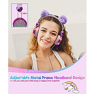 SVYHUOK Girls Pink Unicorn Wired Headphones,Cute Cat Ear Kids Game Headset for Boys Teens Tablet Laptop PC,Over Ear Children Headset withMic,for School Birthday Xmas Gifts