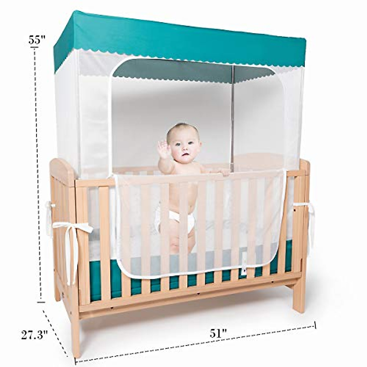 YeTrini Crib Safety Tent,See Through Mesh Crib Netting Mosquito Nets Sturdy Crib Cover to Keep Toddler from Climbing Out,to Keep Cats Out,to Keep Baby in-Gray