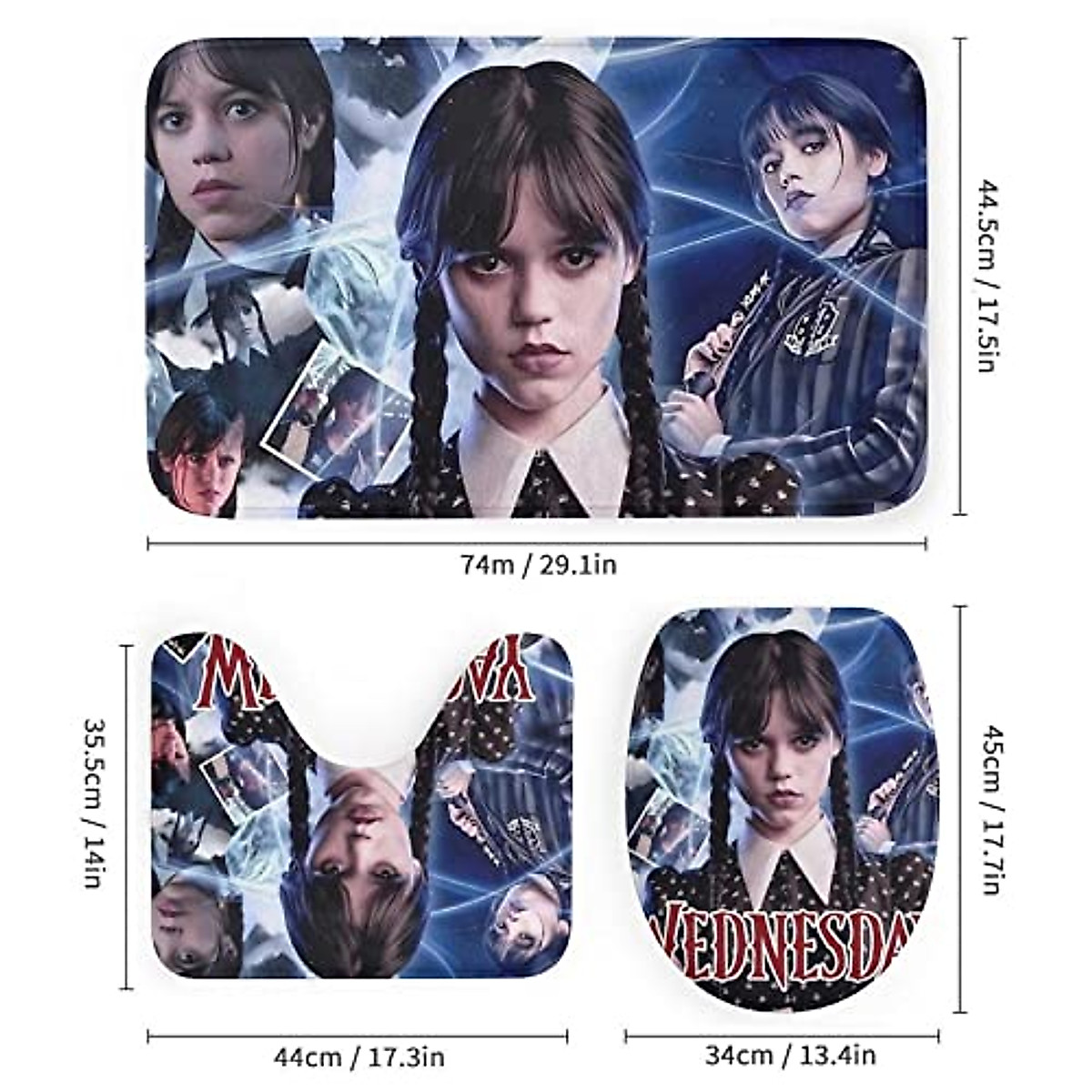 𝐖.𝐞𝐝𝐧𝐞𝐬𝐝𝐚𝐲 Bathroom Shower Curtain 4 Pieces Set, 𝐀.𝐝𝐝𝐚𝐦𝐬 Shower Curtain Set with Anti-Slip Rug, Toilet Cover, Bath Mat, Waterproof Shower Curtain Set with Rug,Bathroom Set with Hooks