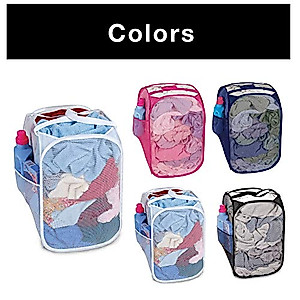Smart Design Pop Up Laundry Hamper with Easy Carry Handles and Side Pocket - Durable Mesh Fabric - Collapsible Design - Clothes and Laundry - Home Organization - Holds 2 Loads - 13 x 21 Inch - White