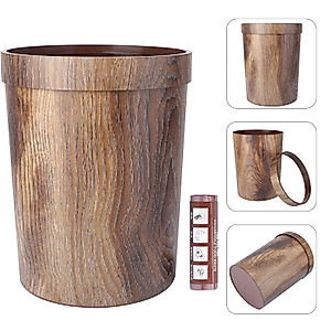 ABOOFAN Vintage Wood Grain Plastic Trash Can 10L Round Wastebasket Farmhouse Garbage Bin Container for Office Bedroom Bathroom Brown