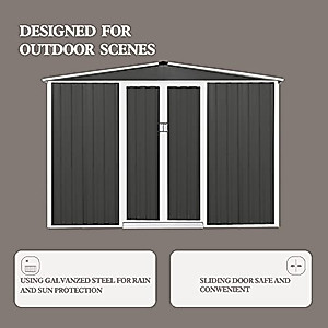 SOLAURA 8'x6' Outdoor Vented Storage Shed Garden Backyard Tool Steel Cabin (Grey)
