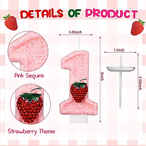 Conelist 1 Candle for First Birthday Candle Pink Number 1 Candle Cute Berry One Candle Glitter Birthday Candle for Cake Topper Party Supplies 1st Birthday Anniversary Decorations(Strawberry)