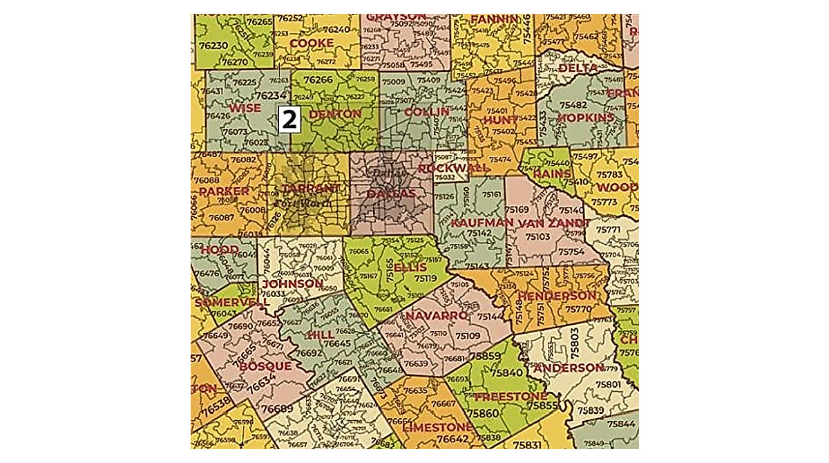 Texas Zip Code & County Map - All 254 Counties Included