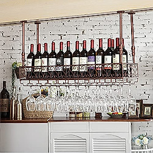 Iron Wine Rack, Upside Down Goblet Rack, Bar Hanging Wine Holder, Wine Cabinet Bar Hanger, Household Ceiling Hanging Cabinet, Height-Adjustable Wine Storage Shelf (Color : B, Size