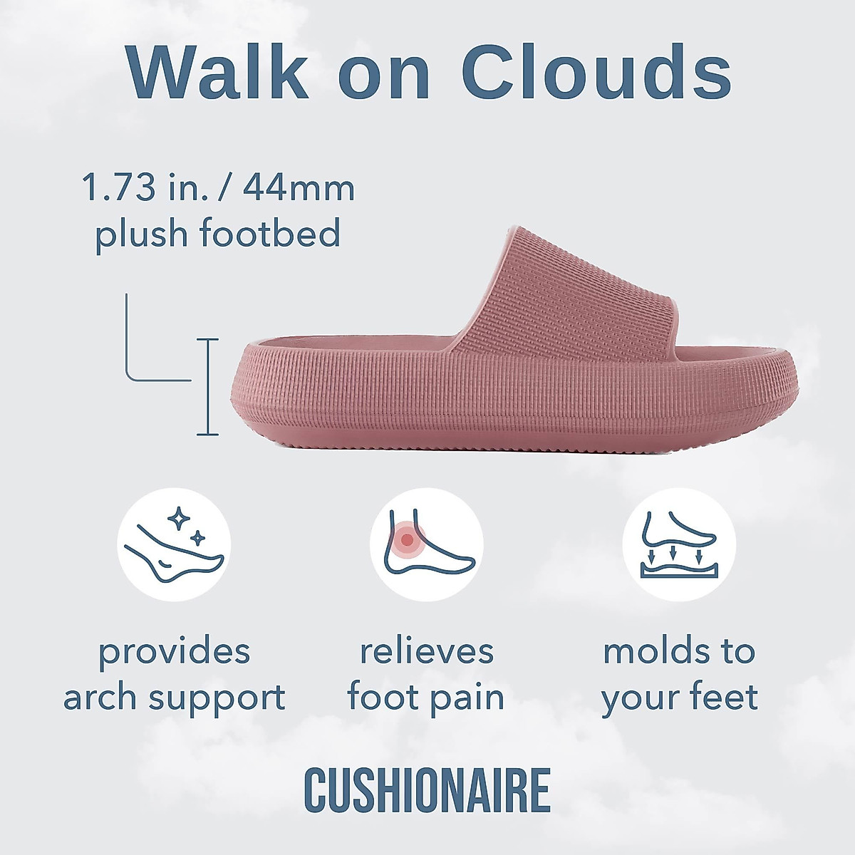 CUSHIONAIRE Feather Slides – Comfortable Cloud Cushion House Slippers for Women, Indoor Outdoor EVA Foam Foot Spa Shower Shoes, Non-Slip Arch Support, BLUSH 8