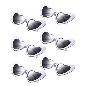 Frienda 6 Pairs Heart Shaped Sunglasses Cat Eye Sunglasses Vintage Heart Glasses for Wedding Costume Party (White-Grey)