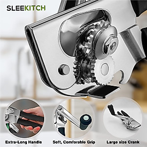 Sleekitch Commercial Can Opener Manual Heavy Duty, Hand Crank Can Opener, Large Handheld Can Opener Easy for Big Cans, Swing Grip Design, Manual Can Opener with Comfortable Easy Crank Handle, Black