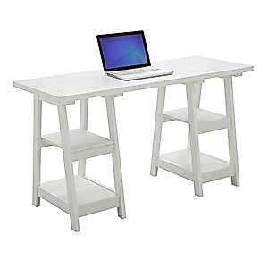Convenience Concepts Designs2Go Double Trestle Desk with Shelves, White