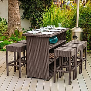 Noble House Milton Outdoor 7-Piece Brown Wicker Bar Set