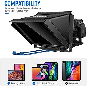 NEEWER X12 14 inch Aluminum Alloy Teleprompter for iPad Tablet Smartphone DSLR Cameras with Remote Control, Carry Case, APP Compatible with iOS/Android for Online Teaching/Vlogger/Live Streaming