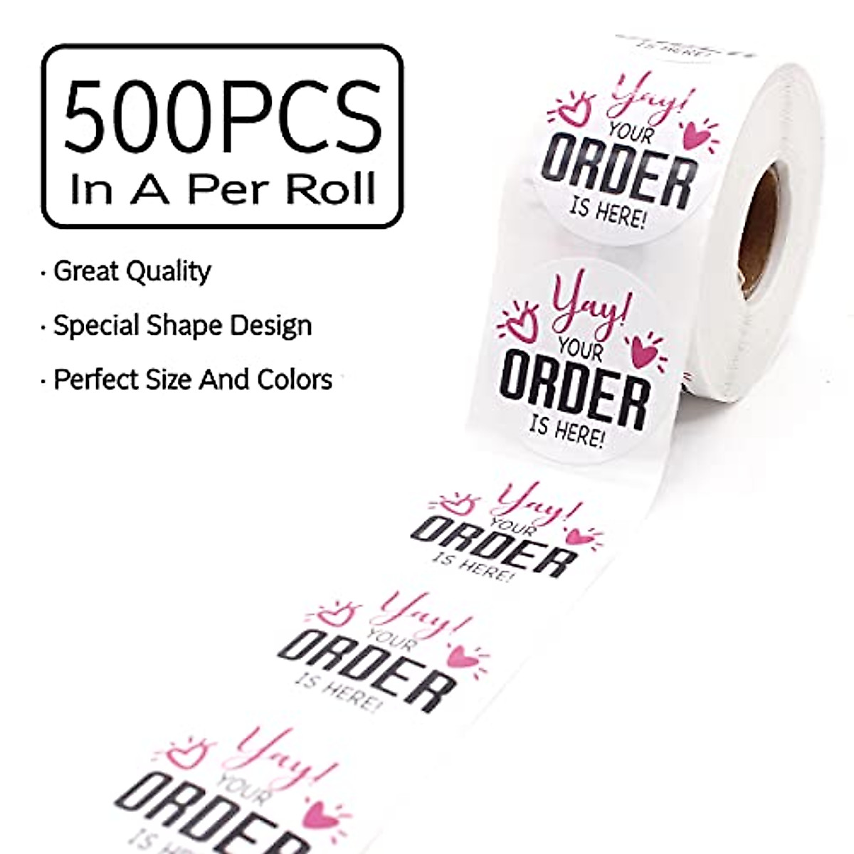 Wailozco Yay Your Order is Here Stickers,Thank You Stickers,Handmade Stickers,Small Shop Stickers,Envelopes Stickers for Small Business, Online Retailers,Handmade Goods,500 Labels Per Roll
