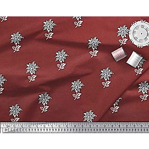 Soimoi Cotton Canvas Fabric Leaves & Floral Block Fabric Prints by Yard 56 Inch Wide