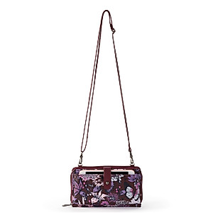 Sakroots Womens Canvas, Large Smartphone Crossbody Bag in Coated Canvas Convertible Purse with Detachable Wristlet Strap I, Cabernet Bloom, One Size US