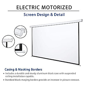 120" Motorized Projector Screen Electric Diagonal Automatic Projection 4:3 HD Movies Screen for Home Theater Presentation Education Outdoor Indoor W/Remote Control and Wall/Ceiling Mount (White)