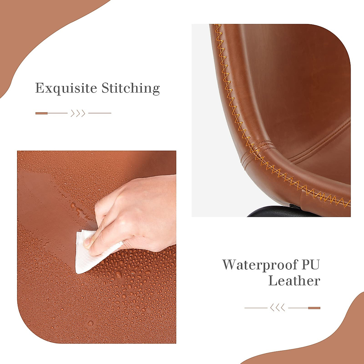 OLIXIS Dining Chairs, Barstools for Kitchen Island PU Leather Cushion and Metal Legs Chairs, 4 Pcs 26" Counter Height Bar Stools, Whiskey Brown