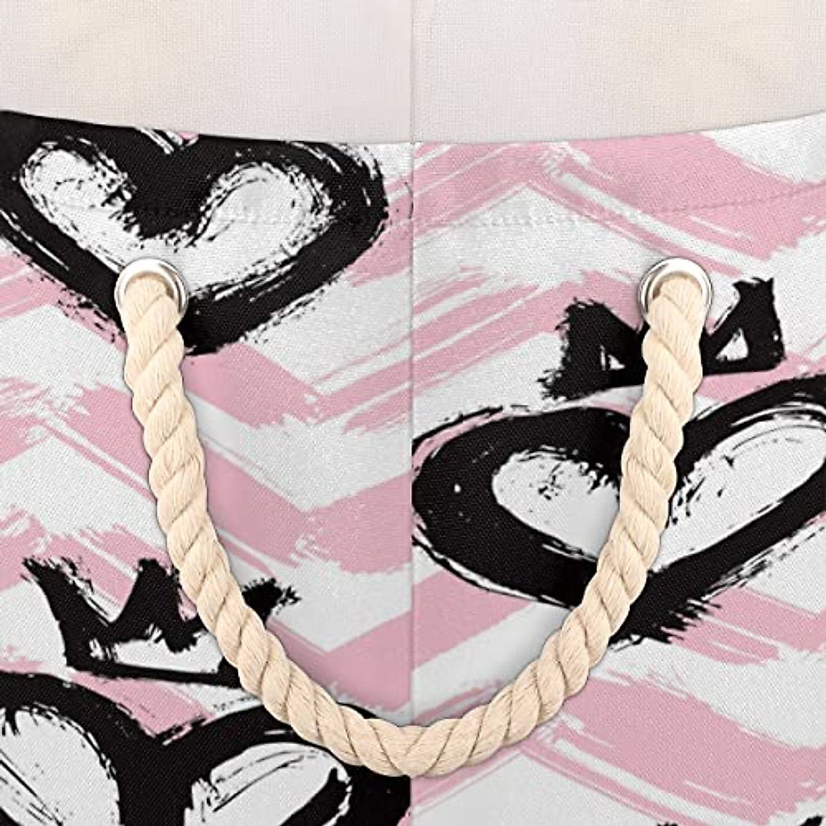 Hearts Crowns Pink Stripe Romantic Large Round Baskets for Storage Laundry Baskets with Handles Blanket Storage Basket for Bathroom Shelves Bins for Organizing Nursery Hamper Girl Boy