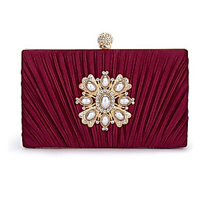 Mulian LilY M279 Evening Bag for Women, Pearl Flower Wedding Evening Clutch Purse Bride Floral Clutch Bag Burgundy