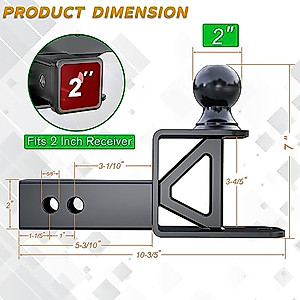 VNN ATV/UTV Trailer Hitch, Fits 2-inch Receiver, 2-inch Ball, 2-inch Rise, 3-in-1 ATV/UTV Multi-Hitch with Pin, ATV/UTV Receiver Hitch Towing Ball Mounts