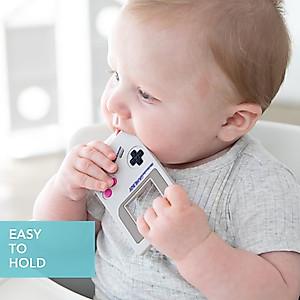 Bumkins Baby Teething Freezer Toy Keys Rings, Soft Flexible Silicone Pacifier, Safe to Chew, Cool Teether Gum Relief, Essentials for Babies 3 Months, Freezable, Sensory Textured, Nintendo Gameboy