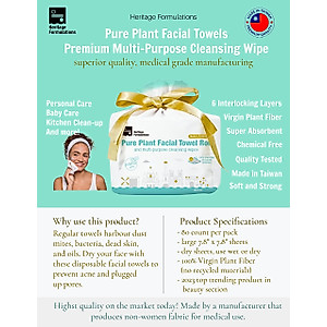 Premium Quality Plant-based Disposable Facial Wipes - 240 Ct, Soft, Baby Wipes, Cleansing Facial Towelette, Makeup remover wipes, Ultra Absorbent and Durable, Chemical-Free Lint-free