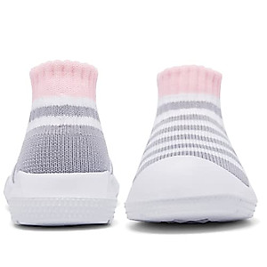 MORENDL Baby Walking Sock Shoes 2 Tiny Feet Infant Slippers Toddler Girl Boy Non-Slip Soft Sole Slip On House Shoes Pinkstripe 18-24 Months
