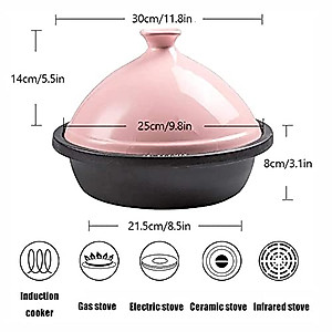 30cm Moroccan Tagine, with Lid, Non-Stick Enameled Cast Iron Soup Pot, for Different Cooking Styles - Cooking Healthy Food,Red