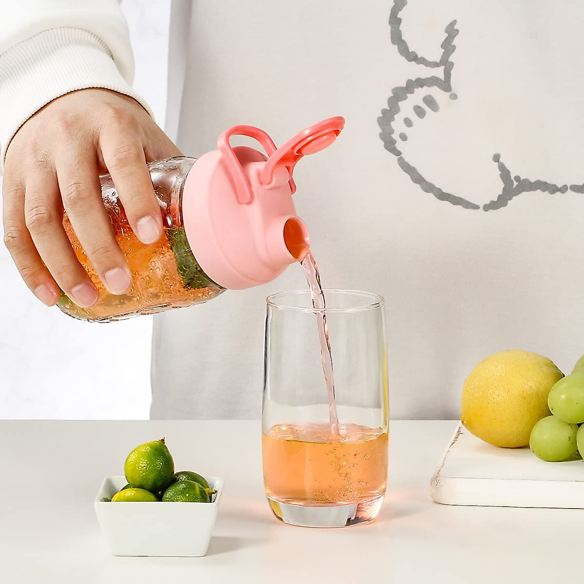 Aieve Mason Jar Lids, 4 Pack Regular Mouth Mason Jar Pour Spout Lid, Canning Lids with Flip Top Lid, Leak-Proof