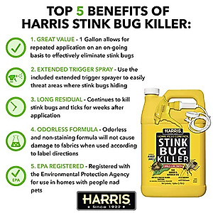 Harris Stink Bug Killer, Liquid Spray with Odorless and Non-Staining Extended Residual Kill Formula (Gallon)