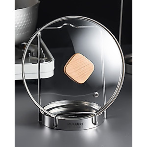 Mukkuri Pot Lid Organizer, Pot Lid Holder 304 Stainless Steel Pot Lid Stand,Lid and Spoon Rest Cutting Board Holder,Pot Lid Rack for Kitchen Utensil(Silver)