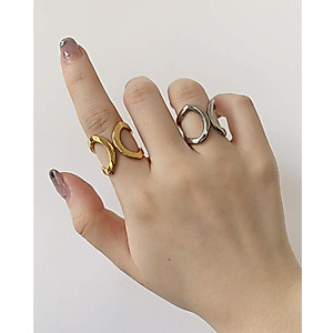 Minimalist Butterfly Open Ring for Women Girls Stainless Steel Statement Expandable Double Wave Band Thumb Finger Best Friend Rings Comfort Fit Tarnish Resistan Fashion Jewelry Size 8 (Silver)