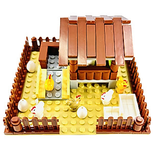 General Jim's Chicken Coop Hen House Modular Building Block Brick Set 122 Piece Set or Addition to Rural Farm Scene Set with All Accessories Shown for Teens and Adults.