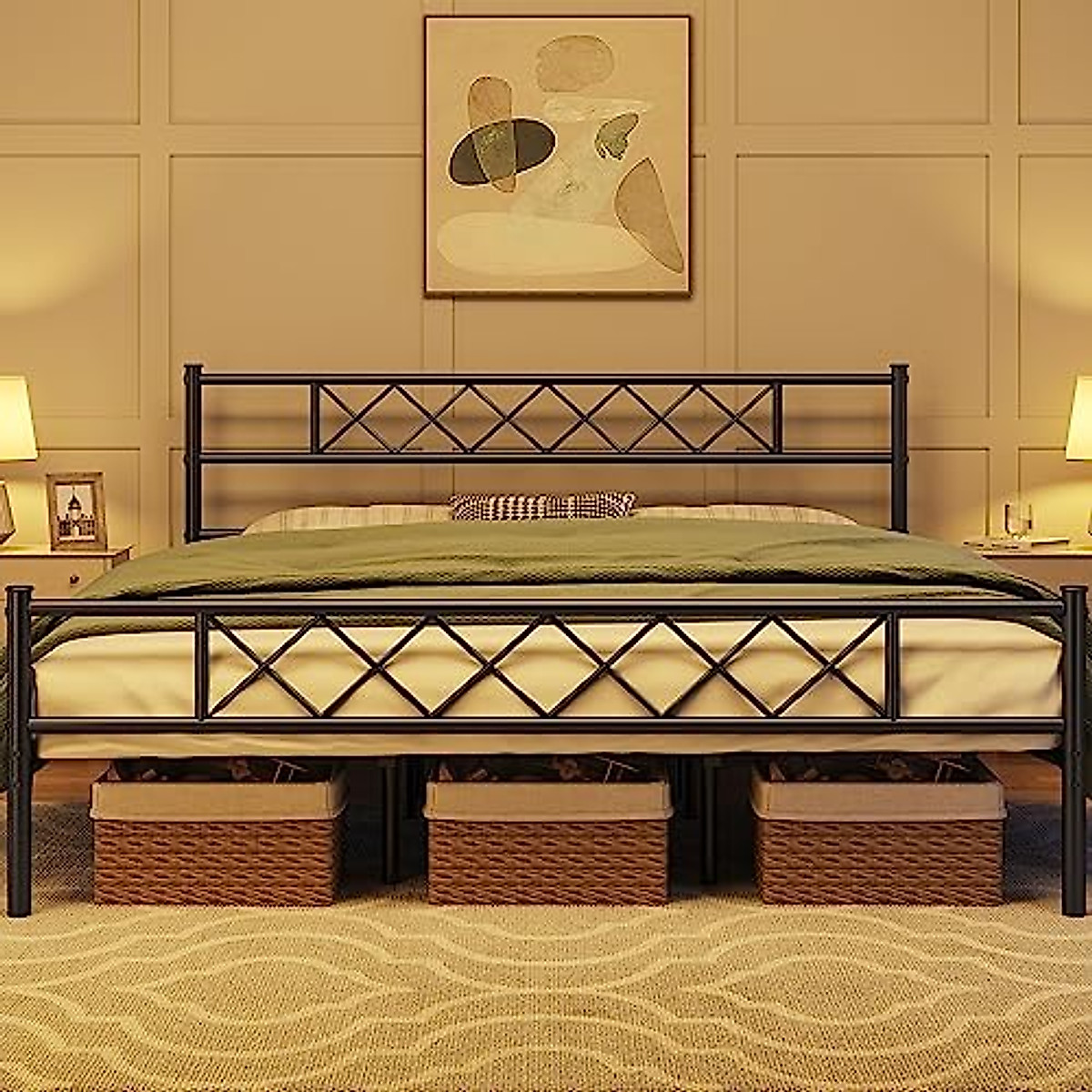 Topeakmart Metal Platform Bed Frame Mattress Foundation with Headboard & Footboard, No Box Spring Needed, Under-Bed Storage, Easy Assembly, California King, Black