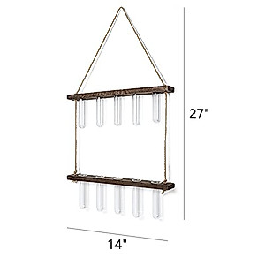 Mkono Plant Propagation Tubes, 2 Tiered Wall Hanging Plant Terrarium with Wooden Stand Mini Test Tube Flower Vase Glass Planter for Hydroponic Plant Cutting Home Garden Office Decor Plant Lover Gift
