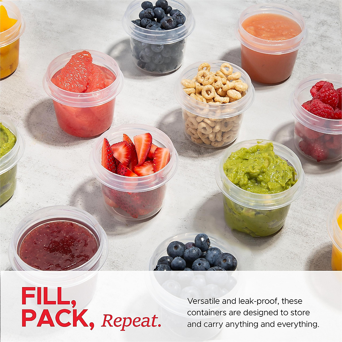 4 Oz. Small Containers with Lids [12 Pack] Small Snack Containers with Twist Top Lids | Condiment Containers for Puree, Snacks, and More | Reusable Small Plastic Food Storage Containers, BPA Free