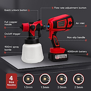 Cordless Paint Sprayer,Battery Operated Spray Gun with 2 * 21V 4000 mAh Batteries HVLP Electric Spray Gun Handheld Spray Gun for Fences Ceilings Furniture Walls Doors Cabinets