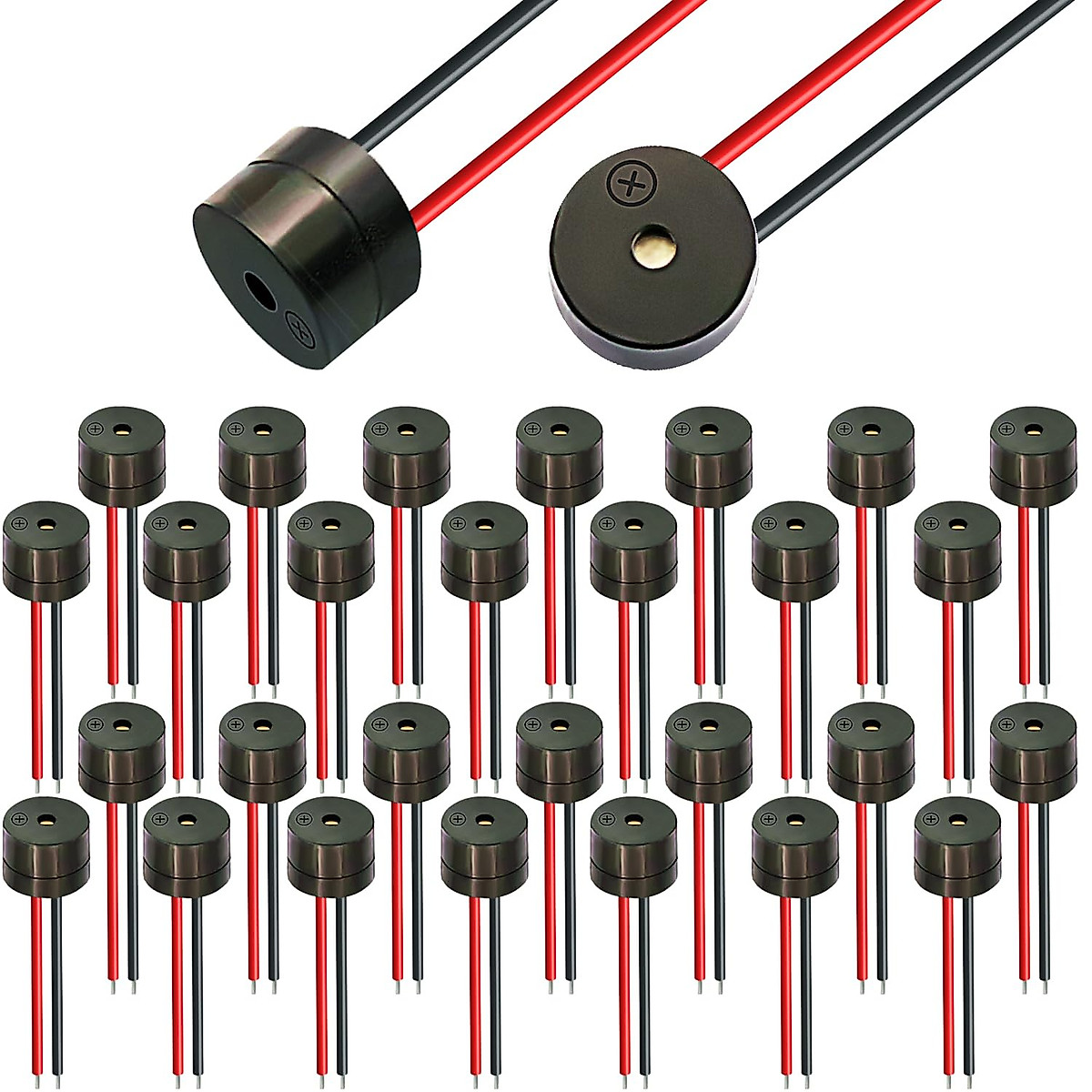 DaFuRui 30Pcs DC 12V Electronic DC Buzzer 5v Alarm Active Piezo Beep Sound ABS Housing 85dB Wired Connector Black