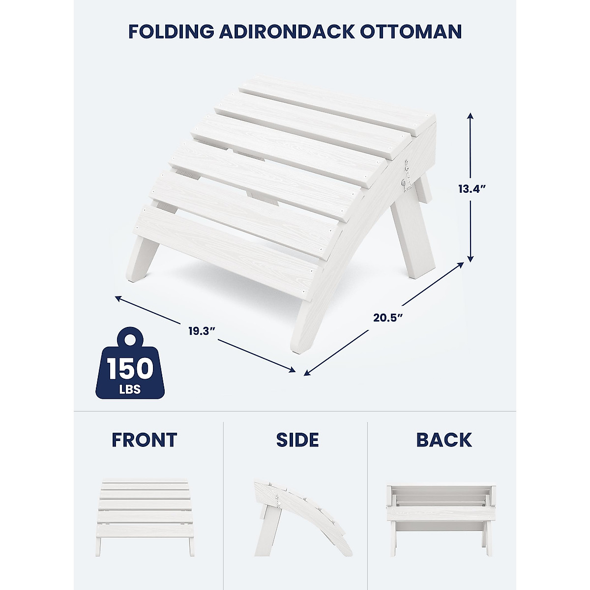 KINGYES Folding Adirondack Ottoman for Adirondack Chair, White