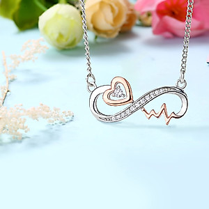 Forever Love Heart Rose Gold 925 Sterling Silver Rn Practitioner Nurse Infinity Heartbeat Pendant Necklaces for Women Nursing Graduation Jewelry Wife Girlfriend Valentine Mother Day Christmas Gifts