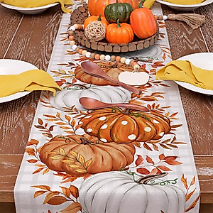 GEEORY Fall Table Runner, 13x72 Inch Pumpkins Leaves Farmhouse Table Decoration for Kitchen Dinning, Indoor Outdoor Dinner Party (Orange Pumpkins) GT124-72