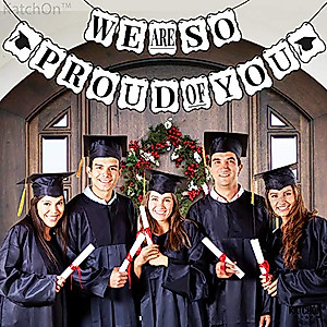 We Are So Proud Of You Banner - No DIY, Black and White Graduation Decorations 2023 | Graduation Banner for Class of 2023 Decorations | Congratulations Decorations | Graduation Party Decorations 2023