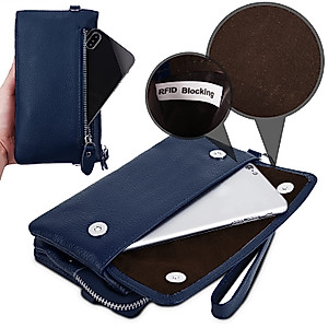 YALUXE Real Leather Wristlet Clutch Handbag Crossbody Bag Cellphone Purse RFID Blocking