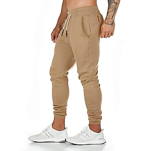 AOTORR Men's Slim Fit Joggers Casual Slim Sweatpants Workout Running Track Pants with Zipper Pockets Khaki L