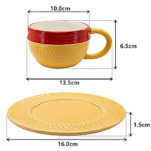 Eoilya Anime One Piece Coffee Mug Cup with Saucer Luffy Straw Hat Ceramic Tumbler Merchandise Gifts Sets for Adults Fan's Gift or Souvenir (Luffy)