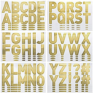 232 Pieces 24 Sheets Large Letter Stickers Big Font Alphabet Letter Number Stickers 2.5 Inch Self Adhesive Letters Number Kit Mailbox Stickers for Mailbox Presentation (Gold, Letter)